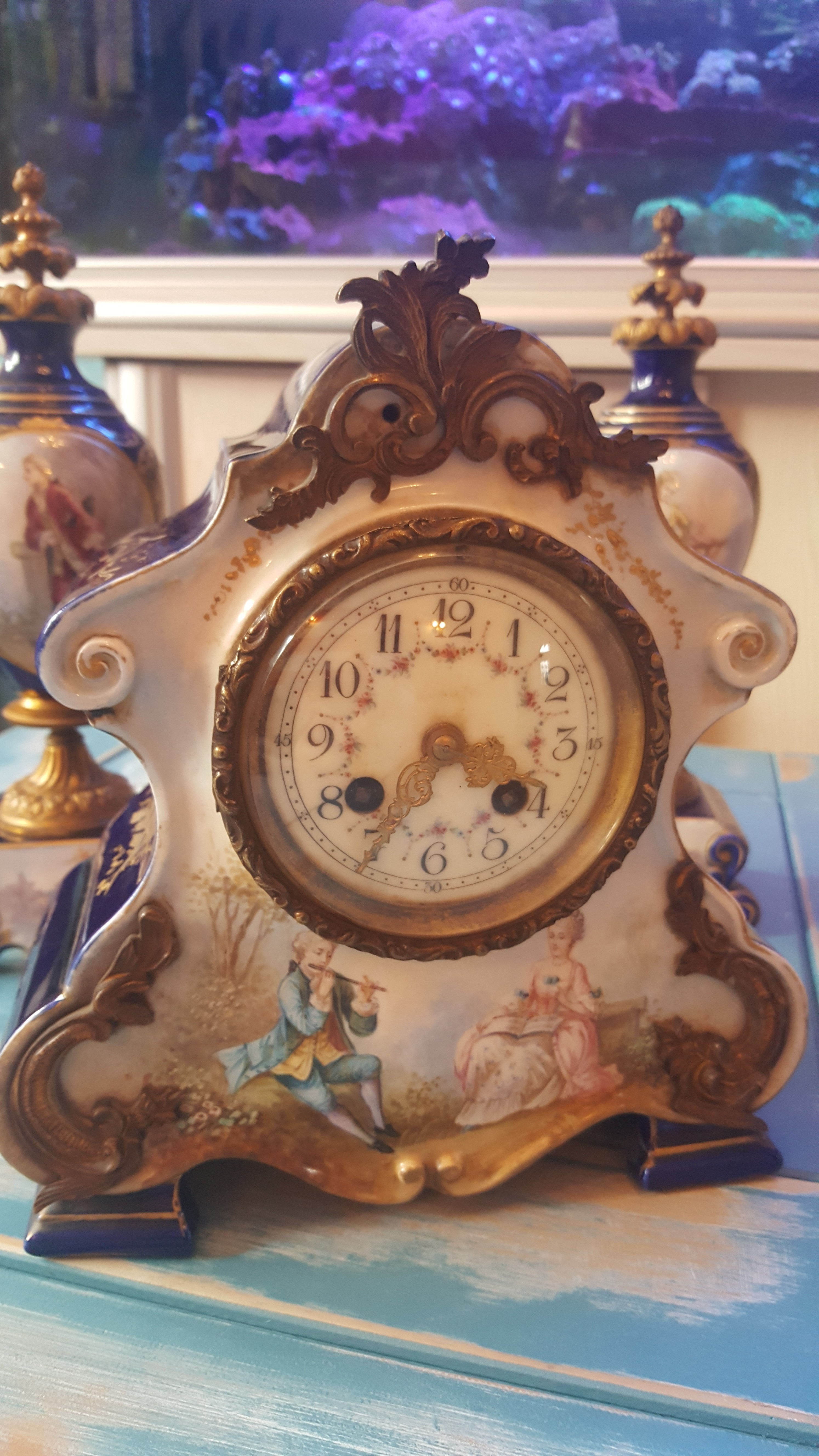 JACOB PETIT HAND PAINTED ANTIQUE FRENCH PORCELAIN MANTLE CLOCK SEVRES ...
